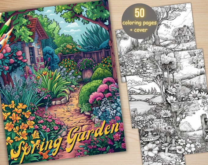 Spring Garden Coloring Page - Etsy Canada