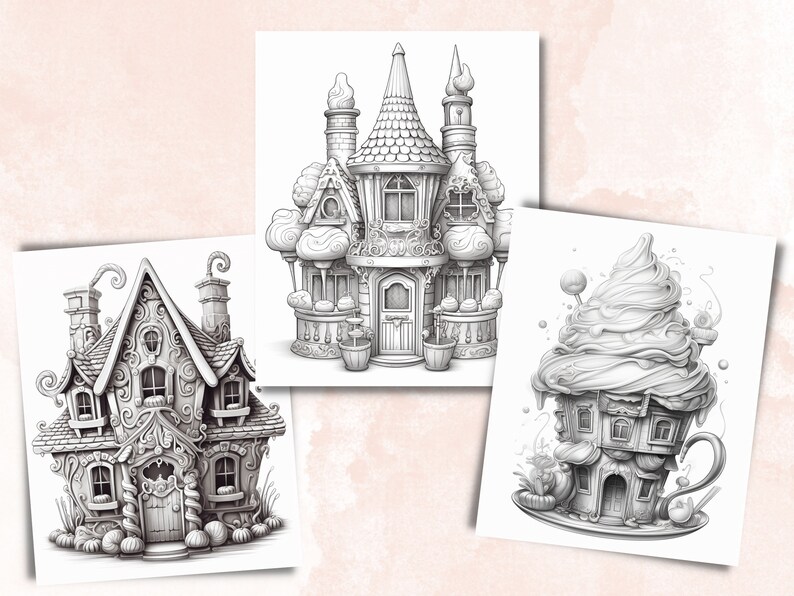 42 Dessert Houses Coloring Book, Printable Fantasy Cupcake Ice Cream ...