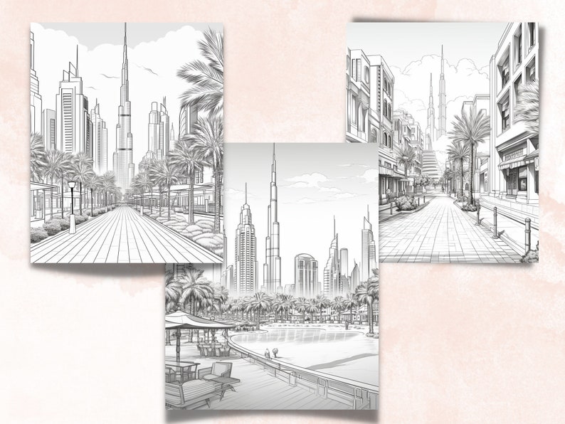 50 Dubai City Coloring Book, Printable PDF, Arabian Cafe Scenes ...
