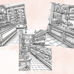 50 Bakery Shop Scenes Coloring Book, Printable Bakery Storefront ...