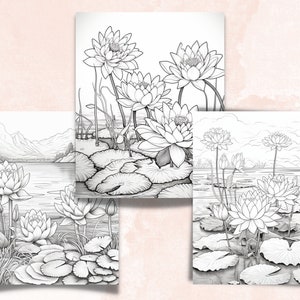 40 Lotus Flowers Coloring Book, Printable PDF, Botanical Floral Plant ...