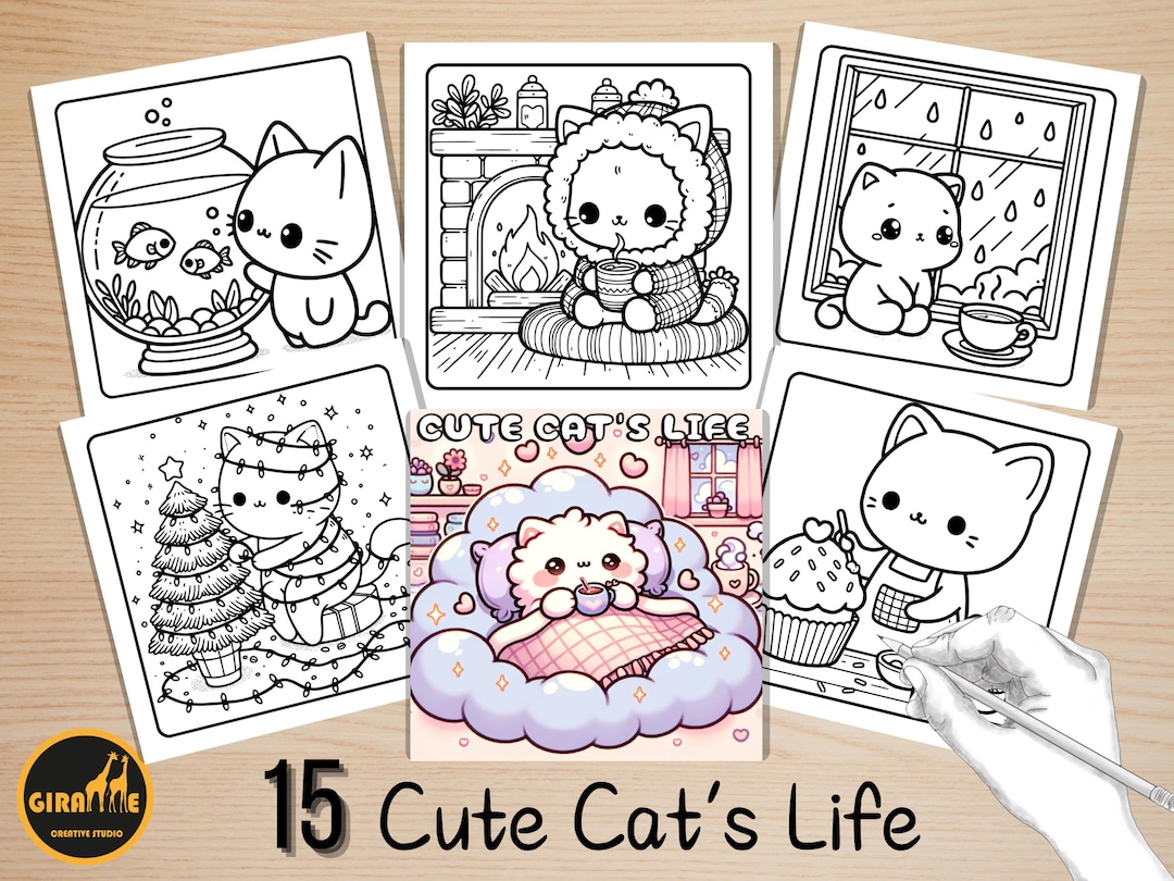 Bold and Easy Coloring Book, Cute Cozy Cat's Life Coloring Pages, Comfy ...