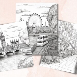 50 London City Coloring Book, Printable PDF, England Cafe Scenes ...