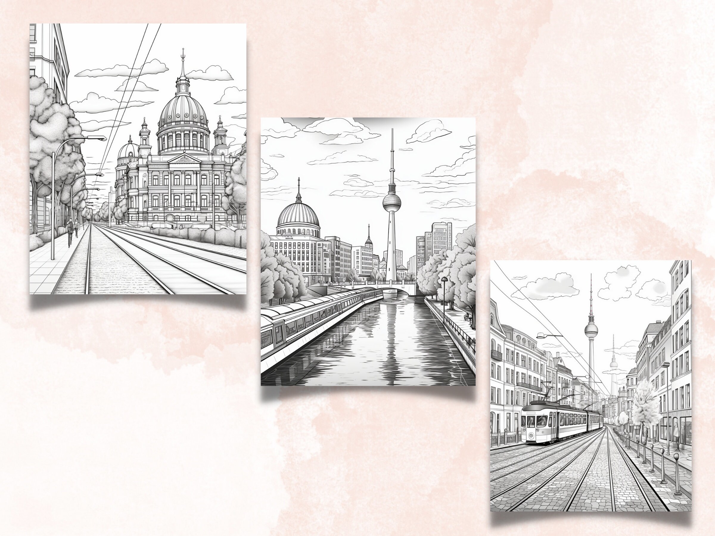 50 Berlin City Coloring Book, Printable PDF, Germany Cafe Scenes ...
