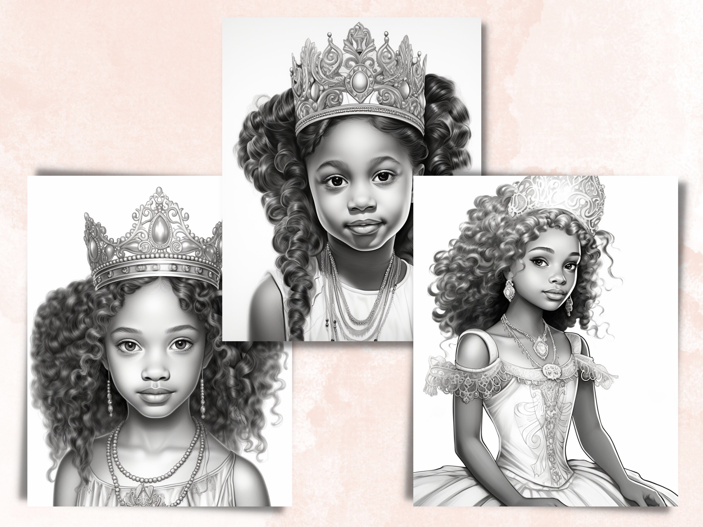 28 Fantasy Little Black Princess Girl Coloring Book, Printable PDF ...