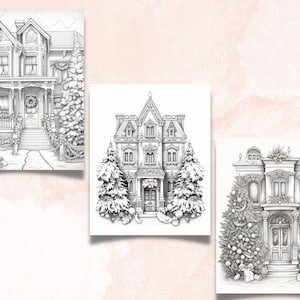 30 Christmas Houses Coloring Book, Printable Fantasy Xmas Cottage ...