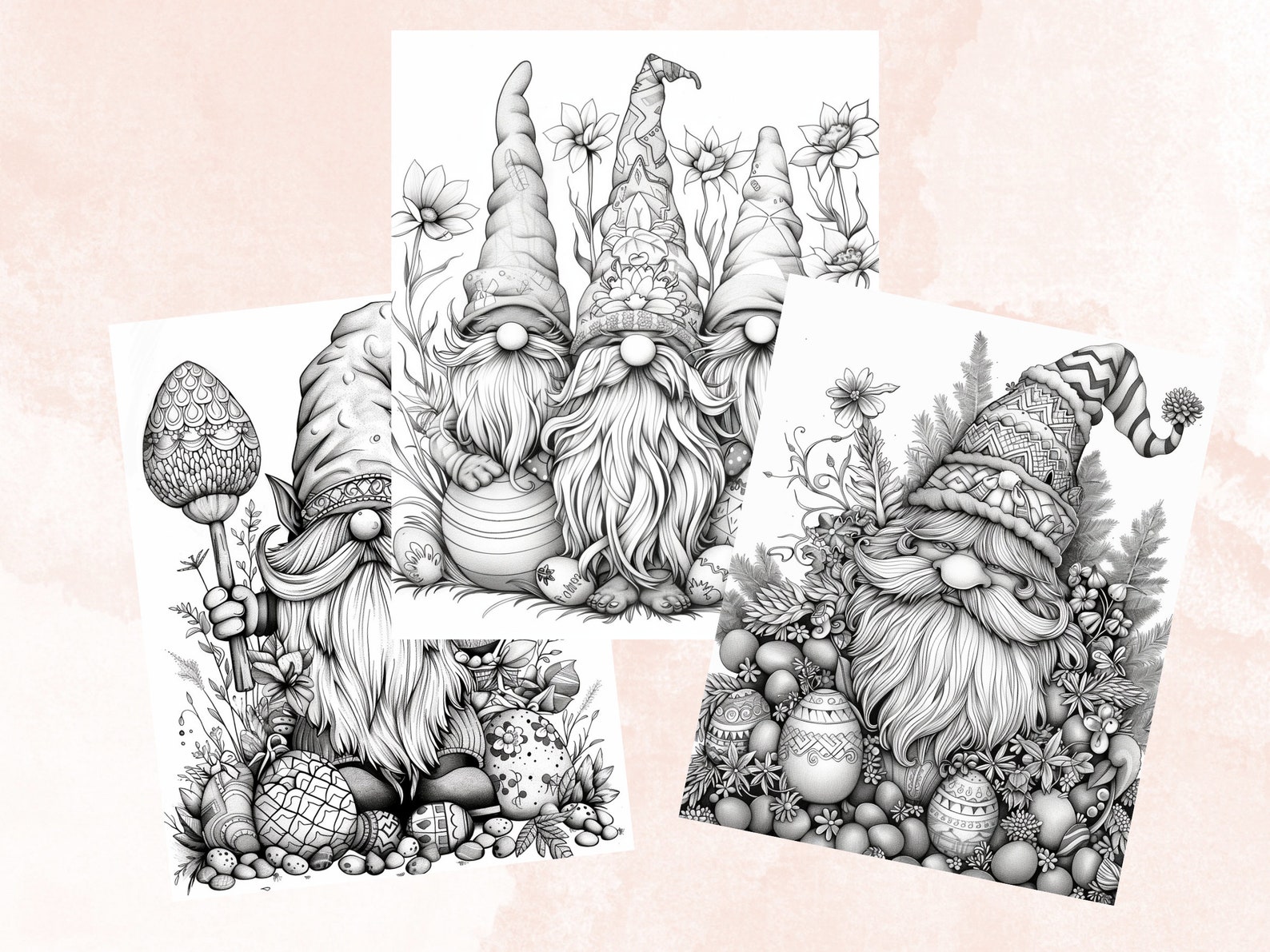 40 Easter Gnome Coloring Book, Printable Easter Garden Gnomes Coloring ...