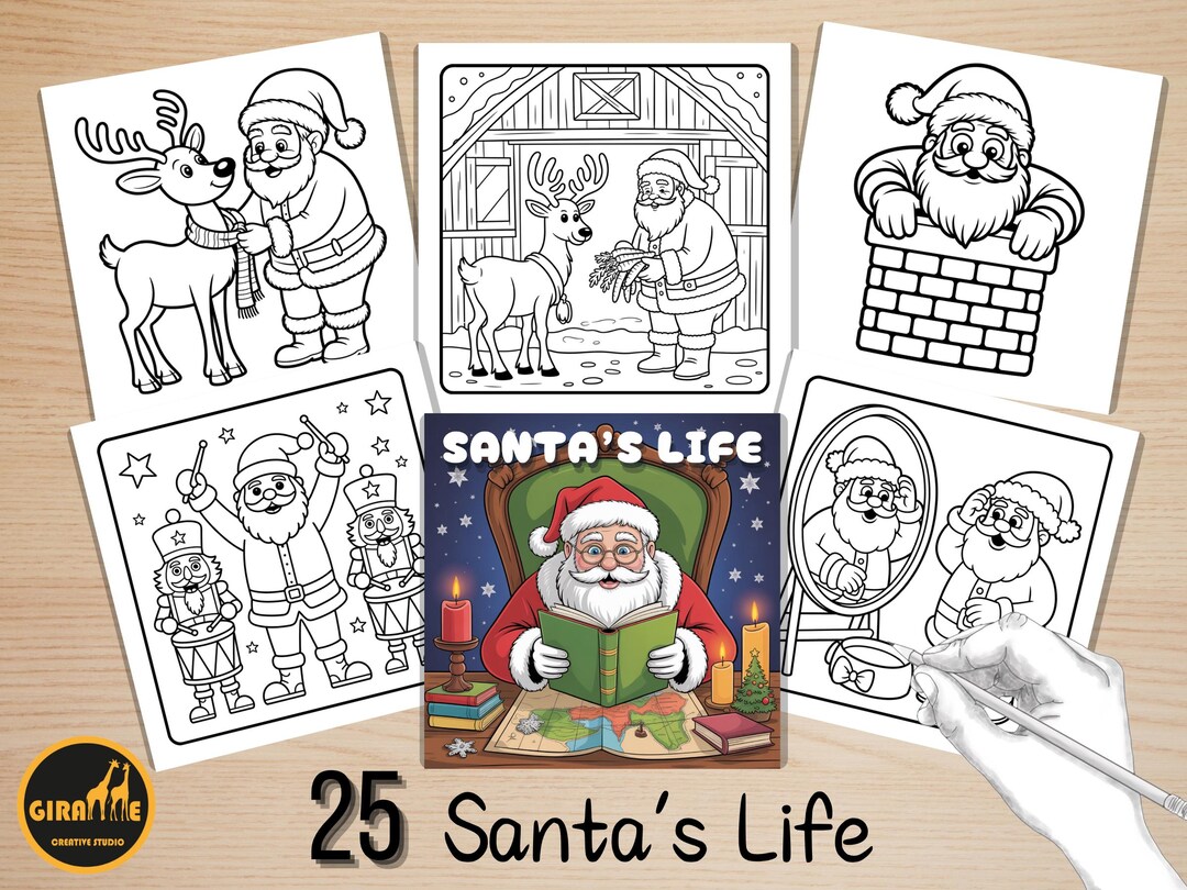 Santa's Life Coloring Book, Cute Comfy Christmas Holiday Coloring Pages ...
