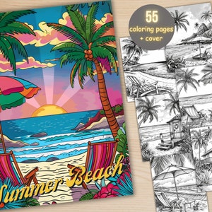 55 Summer Beach Coloring Book, Printable Summer Sea View Coloring Pages ...