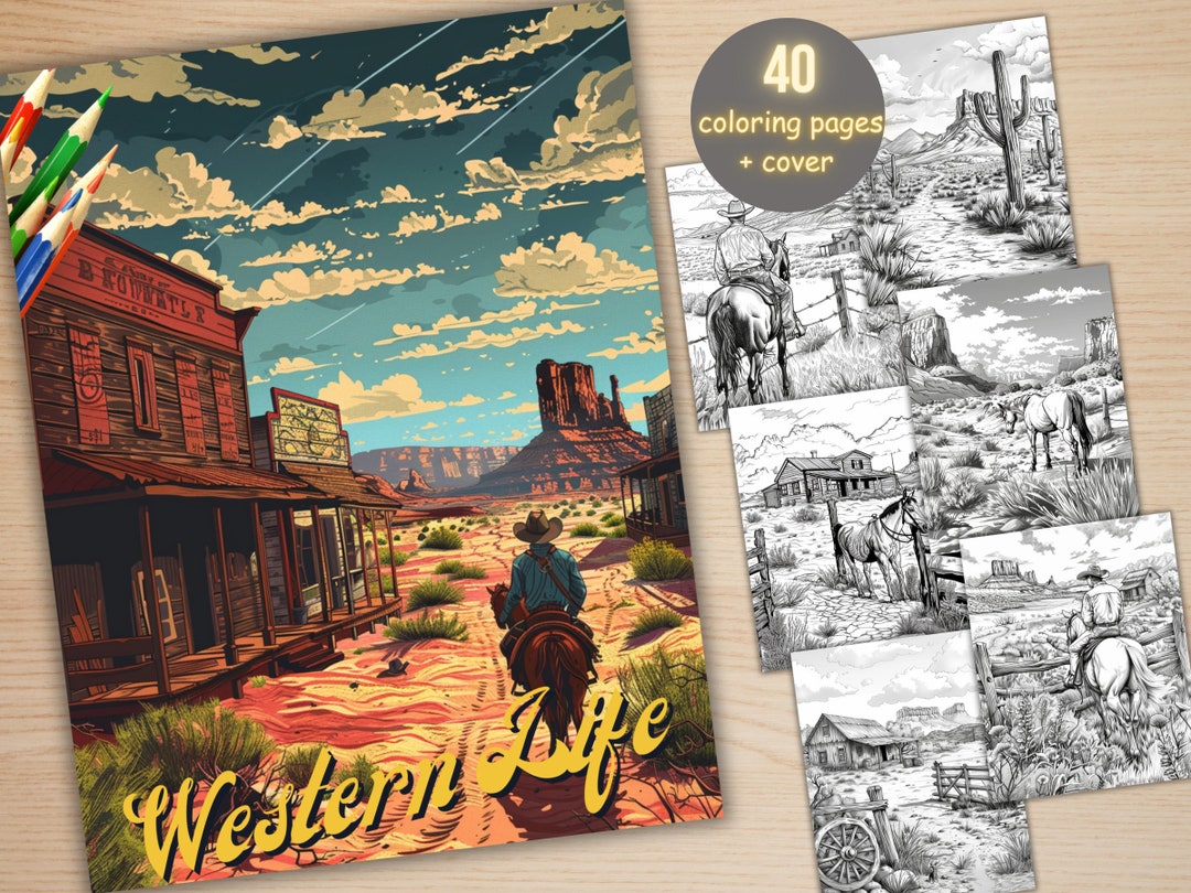 40 Western Life Coloring Book, Printable Wild West Cowboy Horse ...