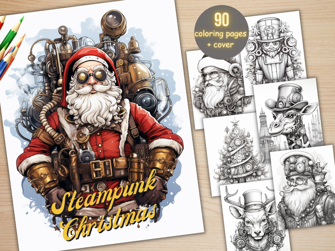 90 Steampunk Christmas Coloring Book, Printable Xmas Noel Coloring ...