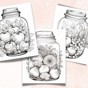 45 Fall Jars Coloring Book, Printable Fall Pumpkin in a Jar Coloring ...