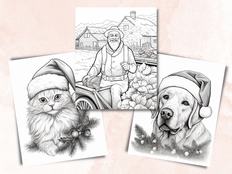 90 Farm Christmas Coloring Book, Printable Xmas Noel Cottage Coloring ...