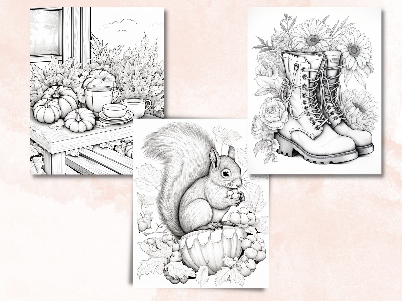 100 Fall Bundle Coloring Book, Printable Fall Pumpkin Scenes Coloring ...