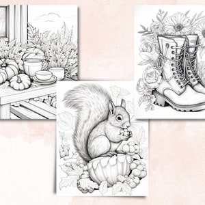 100 Fall Bundle Coloring Book, Printable Fall Pumpkin Scenes Coloring ...