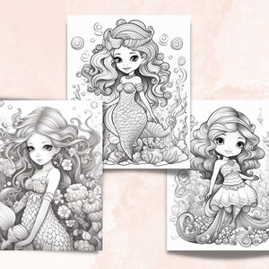 50 Cute Little Mermaid Coloring Book, Printable Enchanted Underwater ...