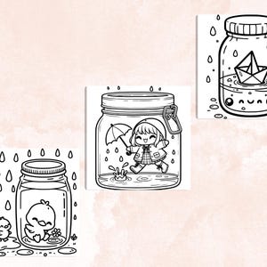 Bold and Easy Coloring Book, Cute Kawaii Rainy Jar Coloring Pages ...
