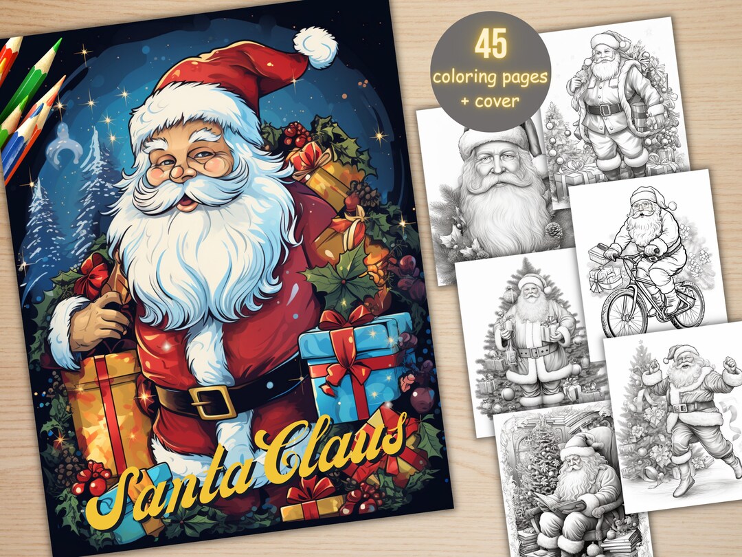 45 Christmas Santa Claus Coloring Book, Printable Xmas Noel Holiday ...