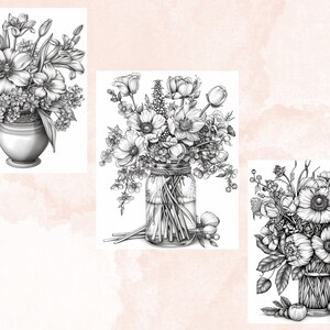 50 Spring Flowers Coloring Book, Printable Floral Bouquet Coloring ...