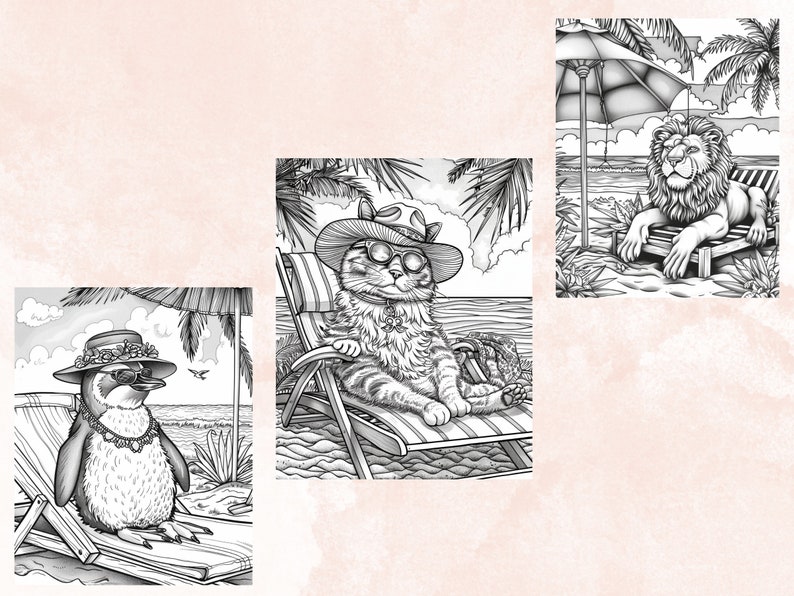 100 Summer Animals Coloring Book, Printable Cute Summer Beach Animal ...