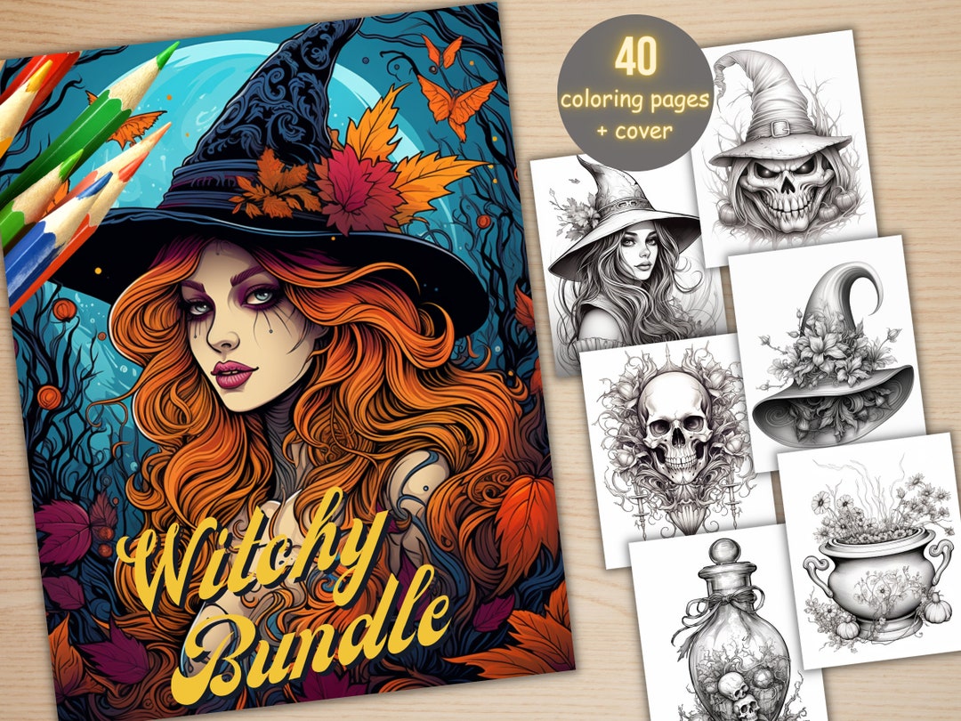 40 Fantasy Witchy Items Bundle Coloring Book, Printable PDF , Magical ...