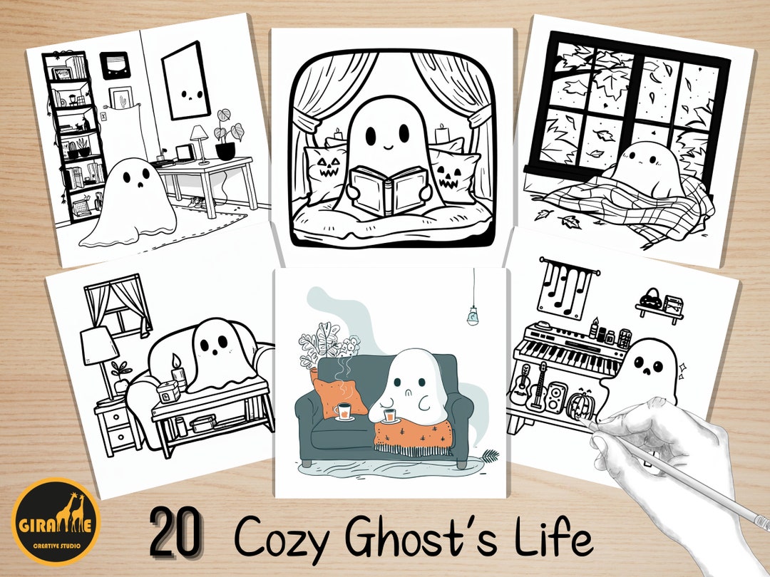 Bold and Easy Coloring Book, Cozy Ghost Life Coloring Pages, Cute ...