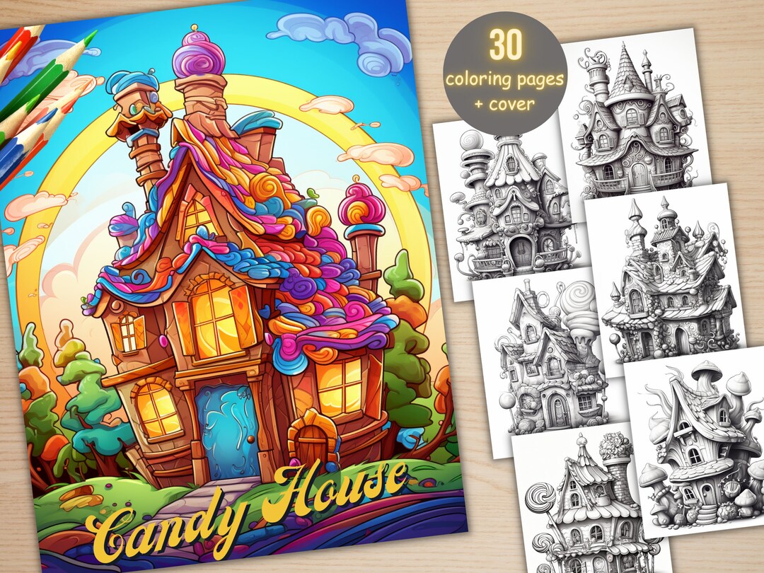 30 Candy Houses Coloring Book, Printable Fantasy Candyland Houses ...