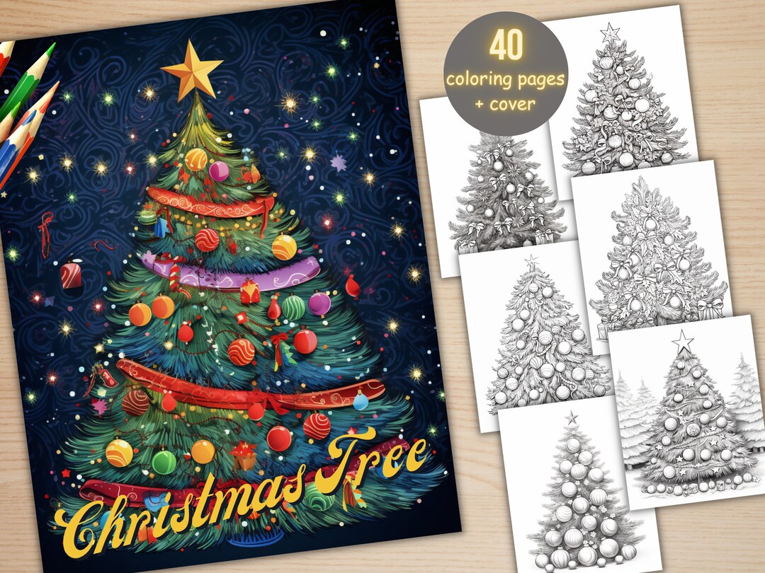 40 Christmas Tree Coloring Book, Printable Xmas Noel Holiday Coloring ...