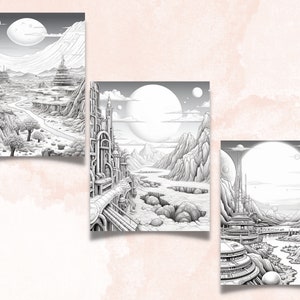 28 Futuristic City Scenes Coloring Book, Printable PDF, Fantasy ...