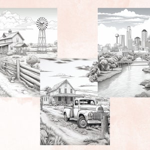 45 Texas City Coloring Book, Printable PDF, Austin Cafe Scenes Coloring ...