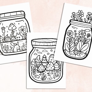 Bold and Easy Coloring Book, Cute Kawaii Forest Jar Coloring Pages ...