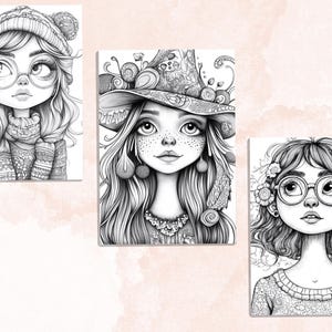 40 Quirky Girk Coloring Book, Printable Whimsical Quirky Girl Coloring ...