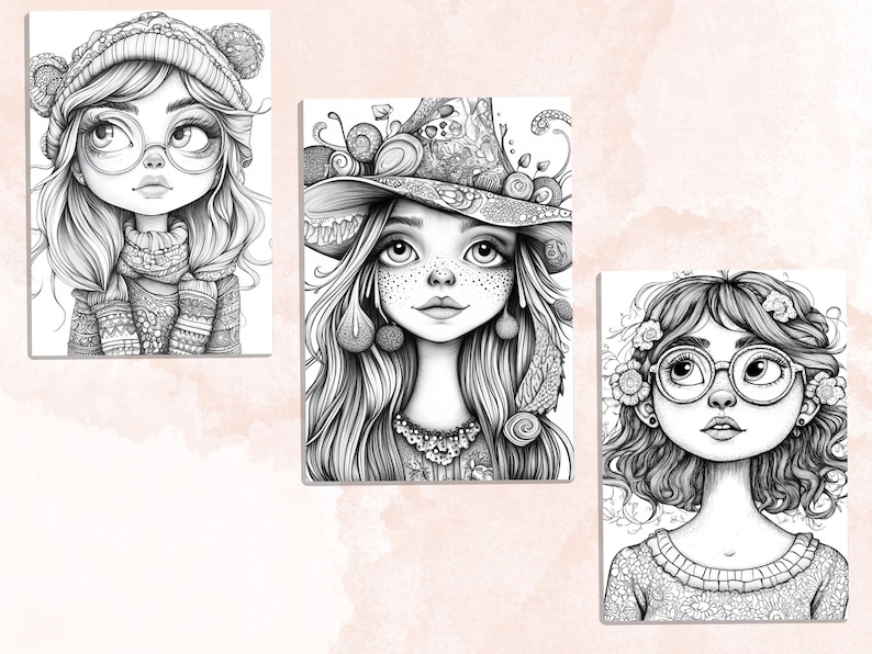 40 Quirky Girl Coloring Book, Printable Whimsical Quirky Girl Coloring ...