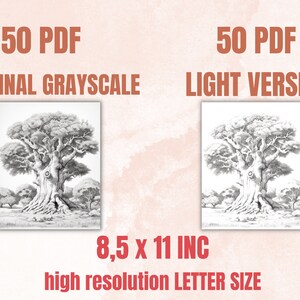 50 Fantasy Tree Coloring Book, Printable Enchanted Tree House Coloring ...