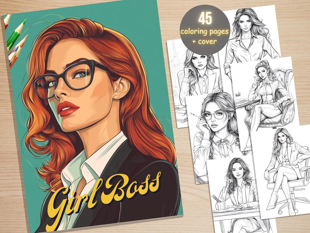 45 Girl Boss Coloring Book, Business Women Coloring Pages, Grayscale ...