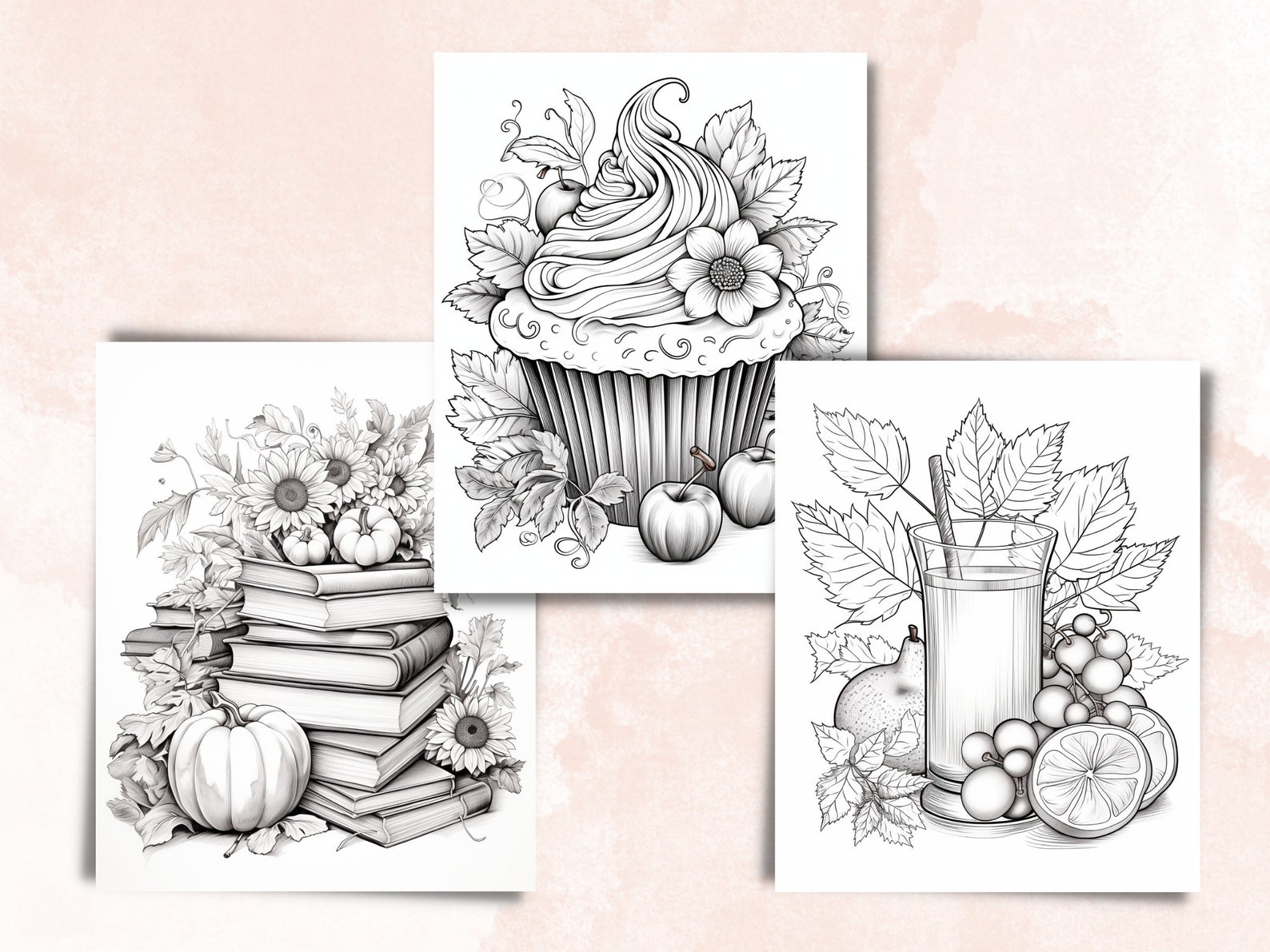 100 Fall Bundle Coloring Book, Printable Fall Pumpkin Scenes Coloring ...