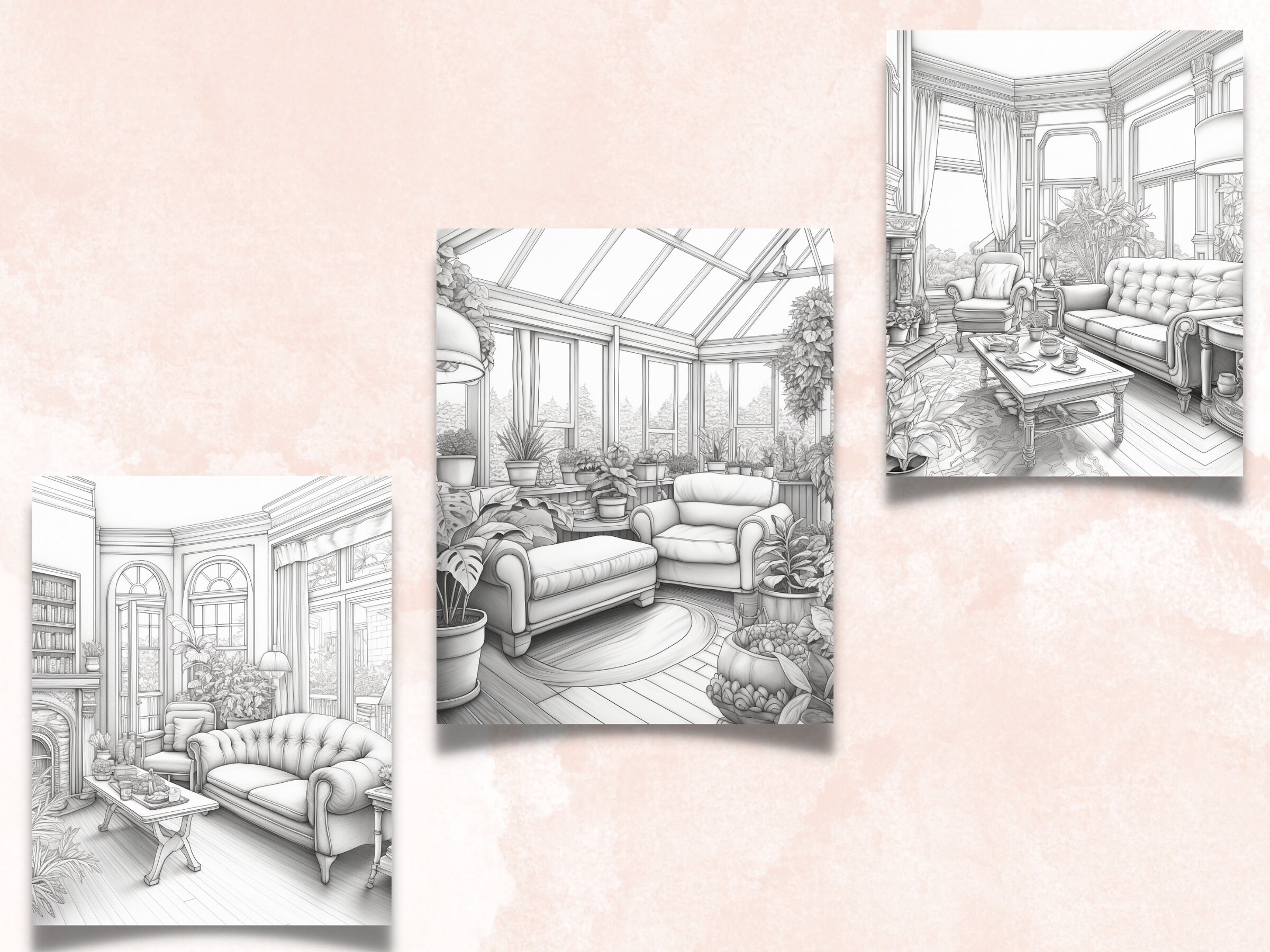 24 Cozy Room Interior Design Coloring Book, Printable PDF, Boho ...