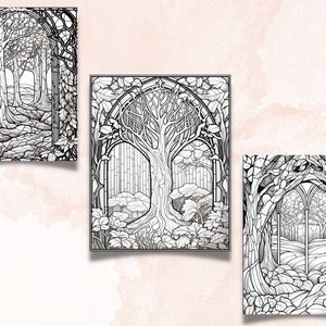 55 Stained Glass Forest Coloring Book, Printable Enchanted Forest ...