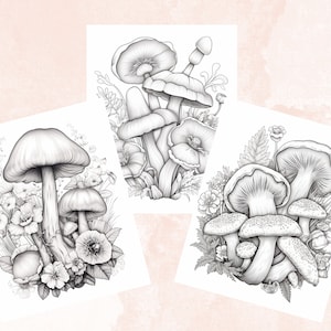 37 Blooming Mushrooms Coloring Book, Printable PDF, Fantasy Floral ...