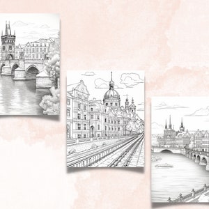 45 Prague City Coloring Book, Printable PDF, Czechia Cafe Scenes ...