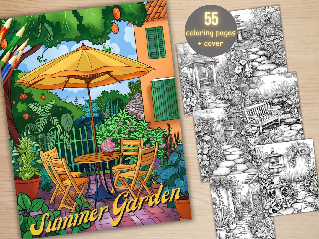 55 Summer Garden Coloring Book, Printable Summer Fairy Garden Coloring ...