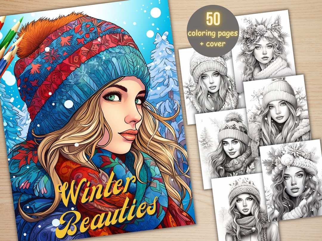 50 Winter Beauties Coloring Book, Printable Snow Woman Coloring Pages ...