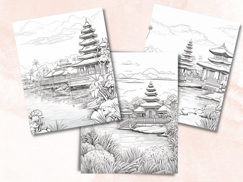 65 Bali City Coloring Book, Printable PDF, Indonesia Scenes Coloring ...