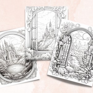 27 Fantasy Open Windows Views Coloring Book, Printable PDF, Fairytale ...