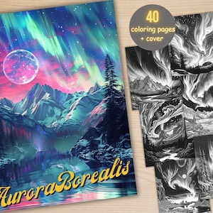 40 Enchanted Aurora Borealis Coloring Book, Printable Northern Lights ...