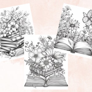 40 Spring Books Coloring Book, Printable Floral Bookworm Coloring Pages ...