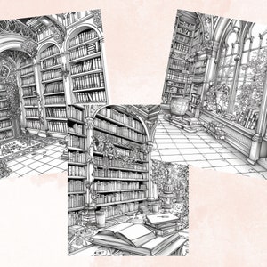 45 Enchanted Library Coloring Book, Printable Fantasy Library Interior ...