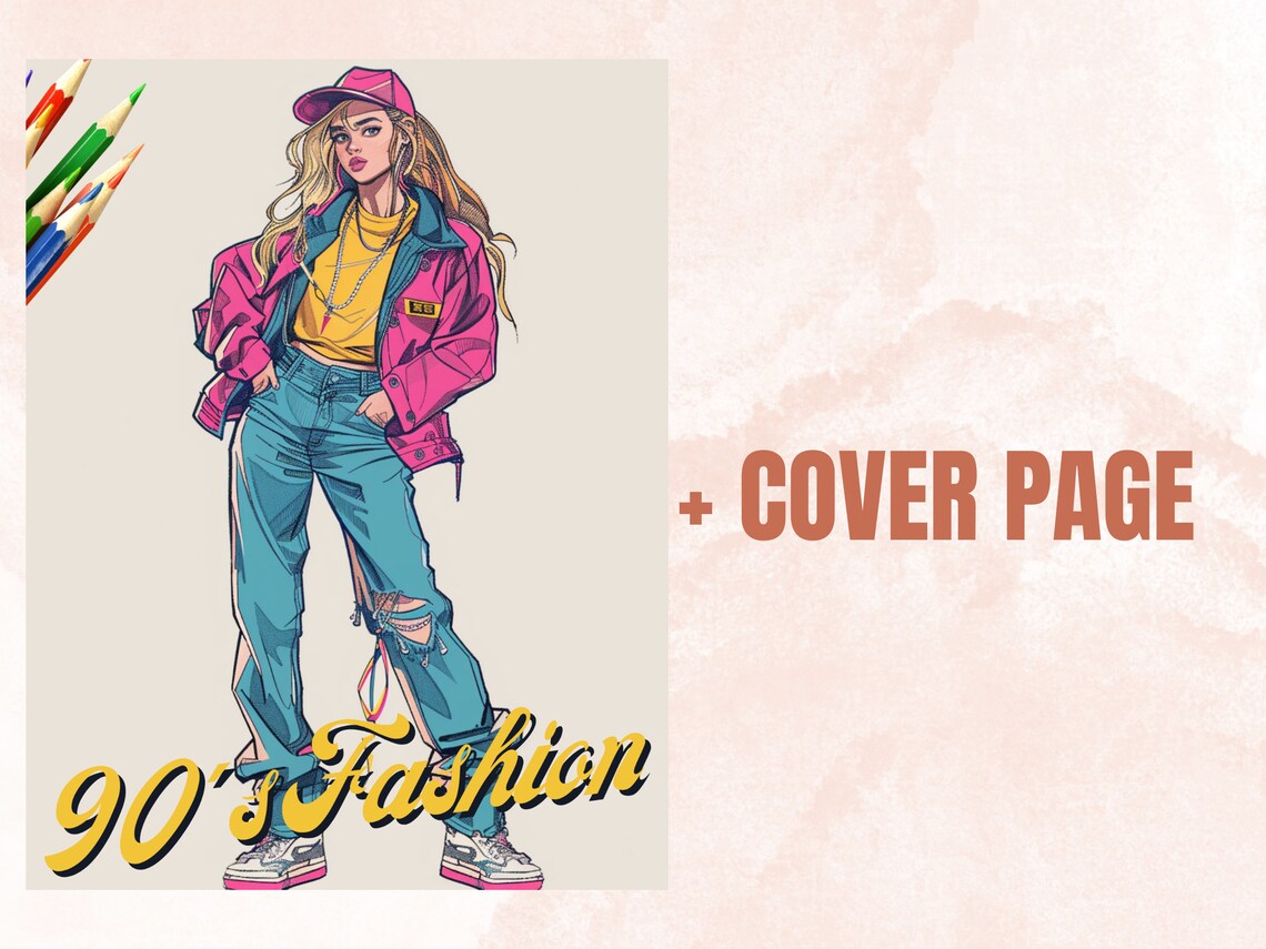 90's Fashion Style Coloring Book, Printable PDF, Vintage Fashion Women ...