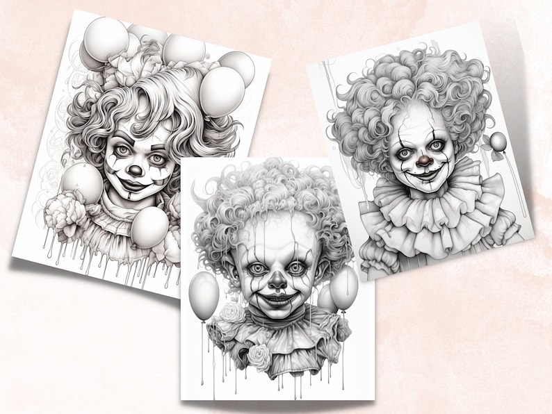 25 Little Creepy Clowns Coloring Book, Printable PDF, Horror Gothic ...