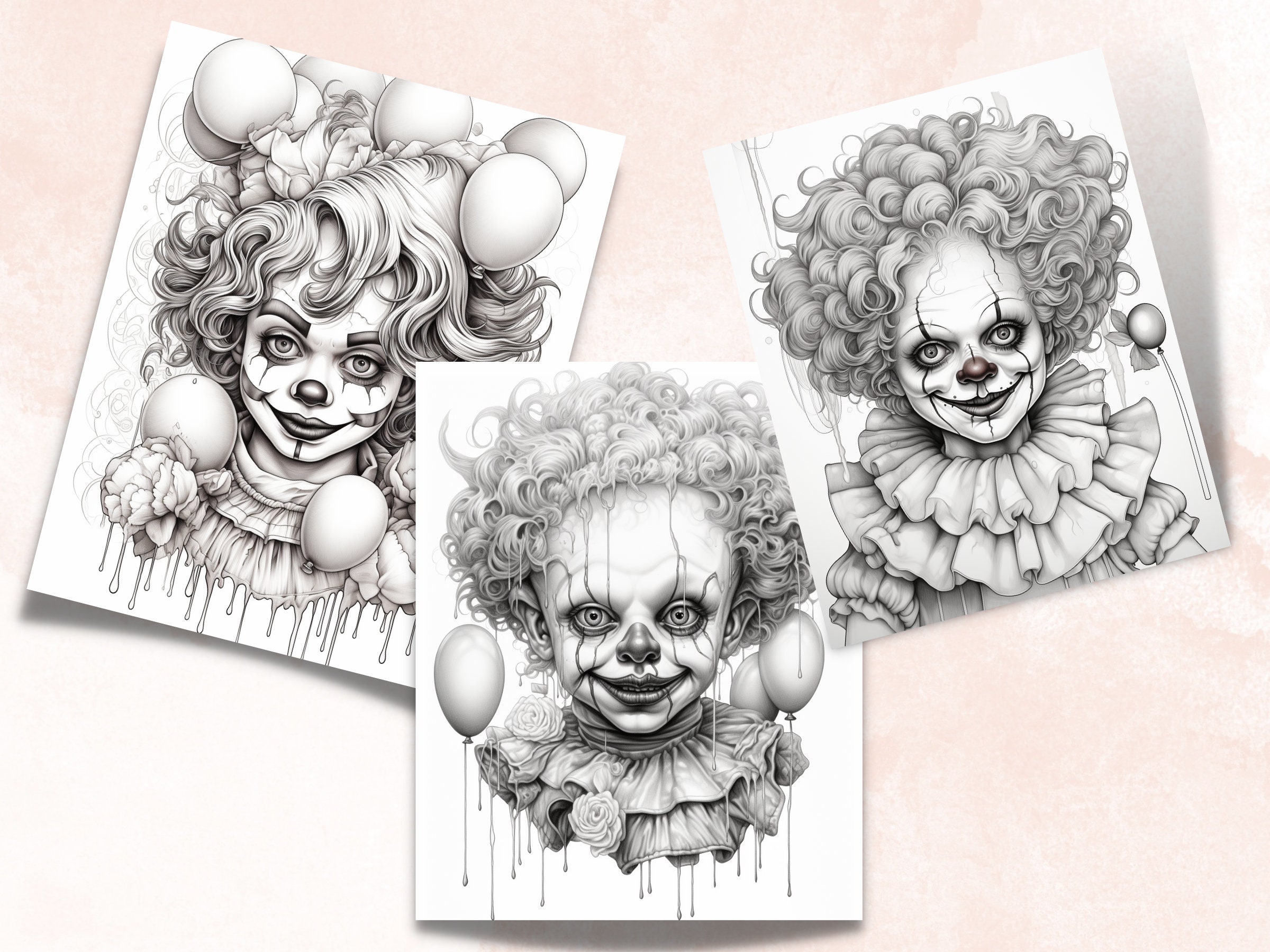 25 Little Creepy Clowns Coloring Book, Printable PDF, Horror Gothic ...